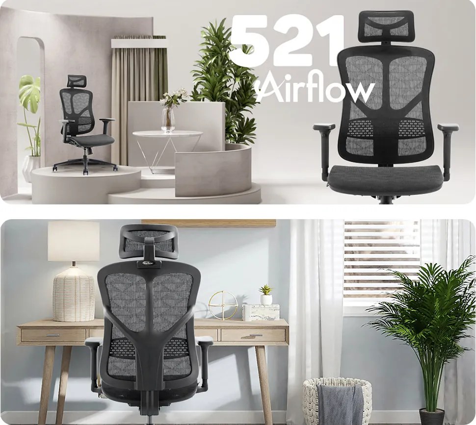 Ergonomická síťovaná kancelářská židle MOSH Airflow 521 – černá