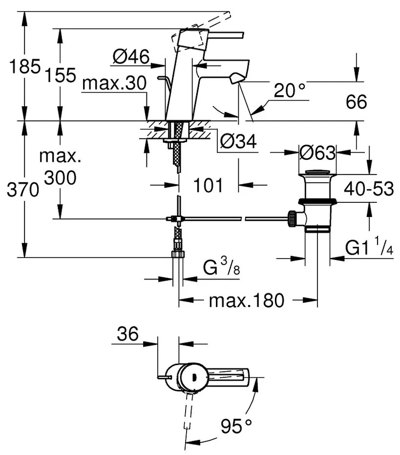 Grohe Concetto - Páková umyvadlová baterie s odtokovou garniturou, S-Size, chrom 2338010E