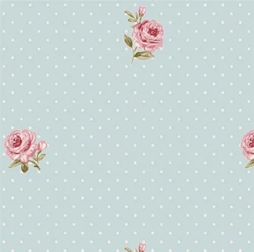 Vliesové tapety na zeď LITTLE FLORALS růže na modrém podkladu s puntíky