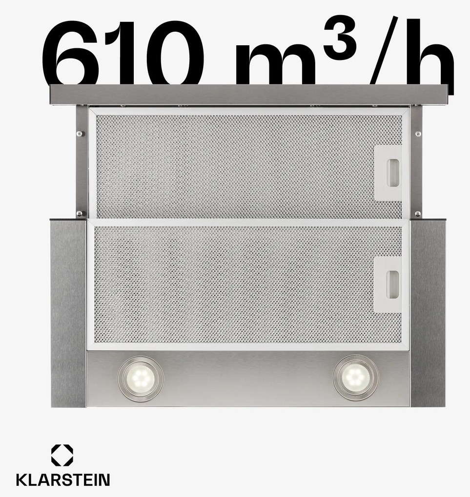 Klarstein Vinea, digestoř, 60 cm, vestavná, 560 m³/h, plochá konstrukce, stříbrná