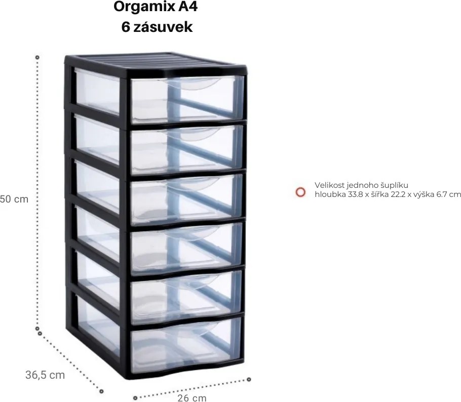 SUNDIS Úložný box s 6 zásuvkami, antracit, OFFICEMIX, A4