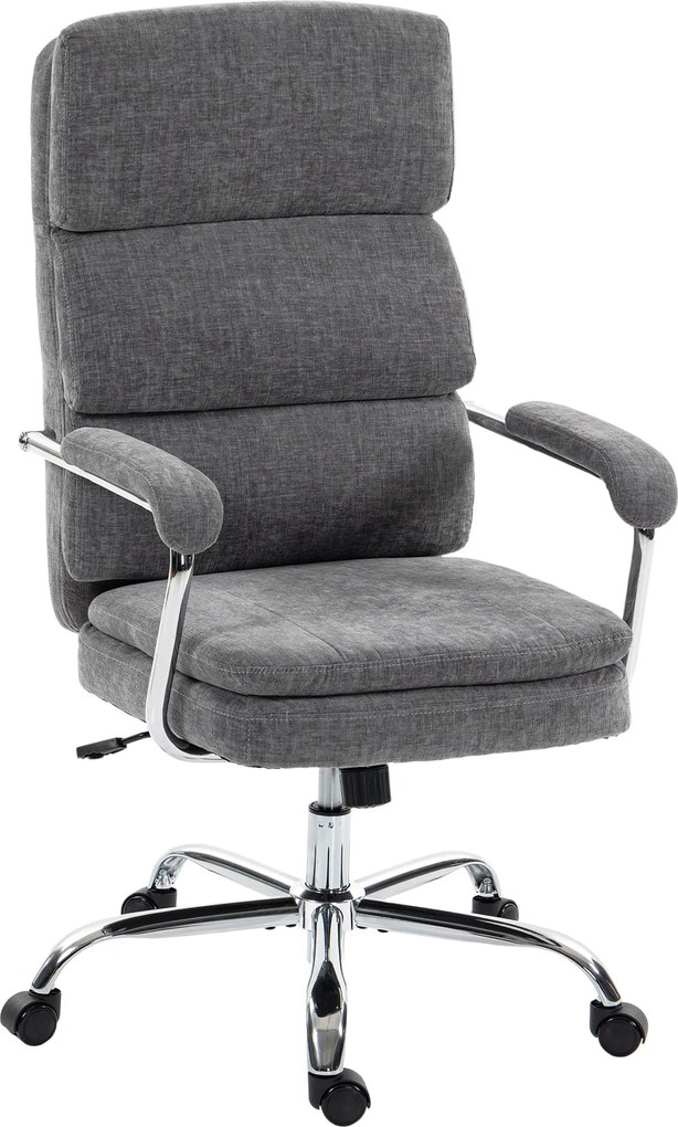 HOMCOM ergonomická kancelářská židle z chenillu s polstrovanými loketními opěrkami, nastavitelná výška a sklon, 360° otočná, šedá | Aosom
