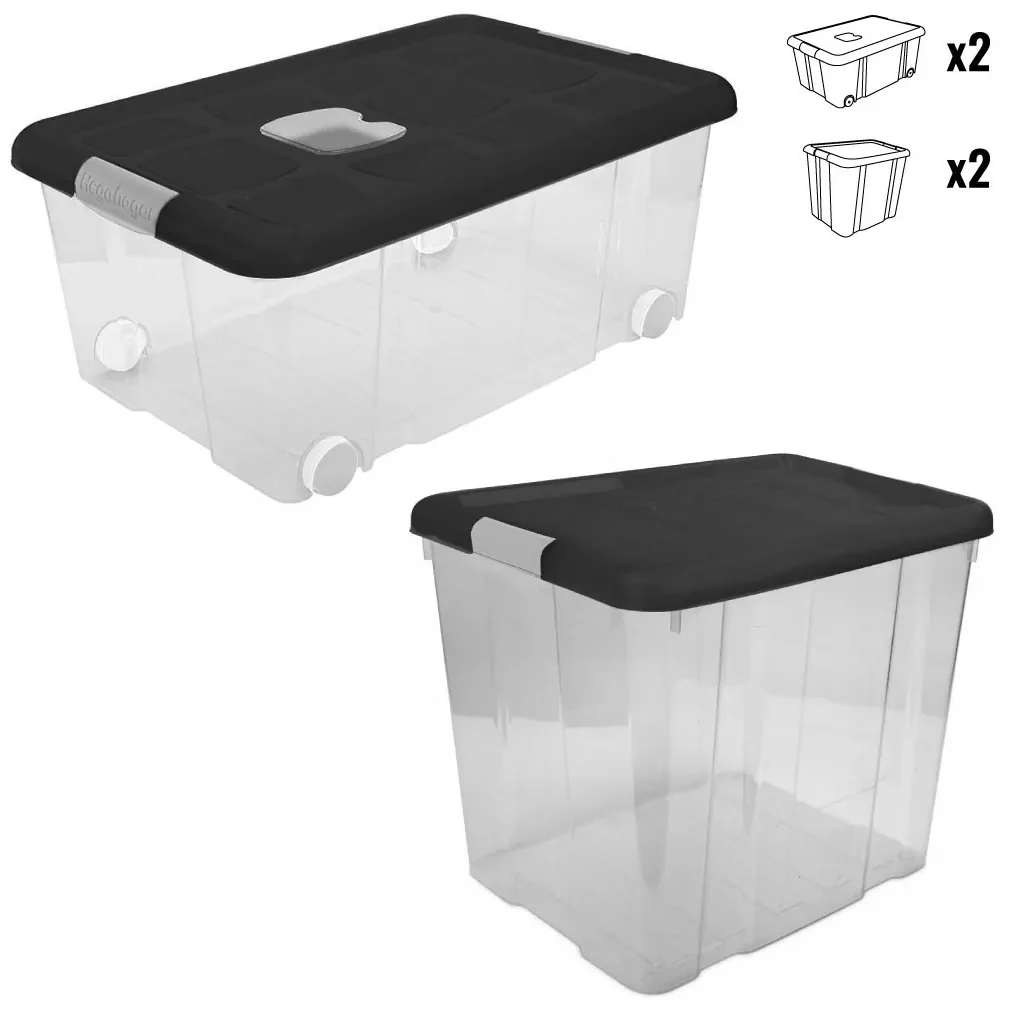 Plastové úložné boxy EKO s víkem a kolečky PACK 2x 35l a 2x 36l | BIANO