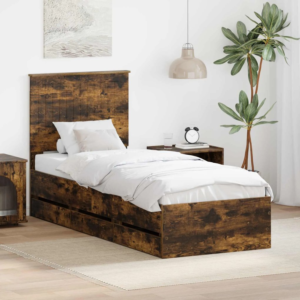 Rám postele s čelo Kouřový dub 75 x 190 cm Inženýrské dřevo 3411170