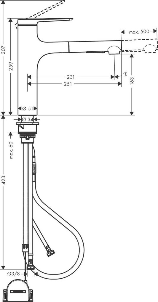 Hansgrohe Zesis M33, páková kuchyňská baterie 160, vytahovací sprška, 2jet, sBox lite, vzhled nerezu, HAN-74804800