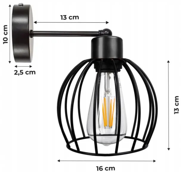 BERGE Nástěnná lampa - kinkiet - E27 - KULA - černá