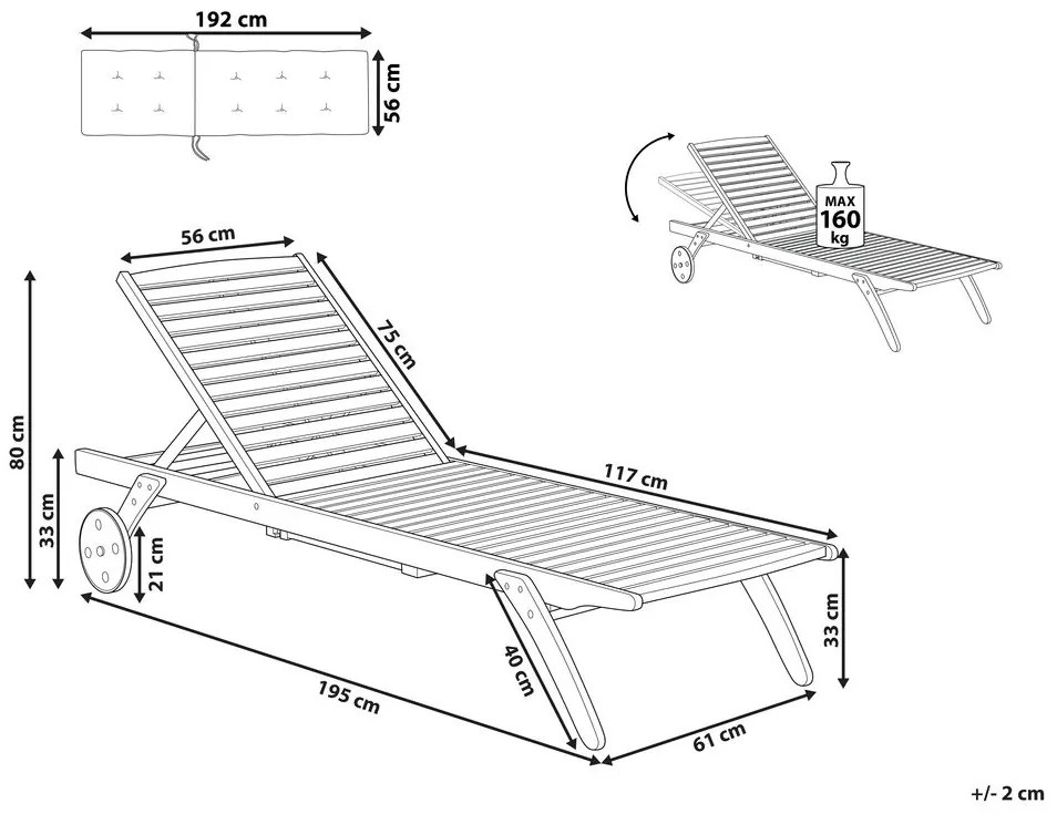 Zahradní lehátko z akátového dřeva s olefinovým  polštářem 240 CESANA Beliani