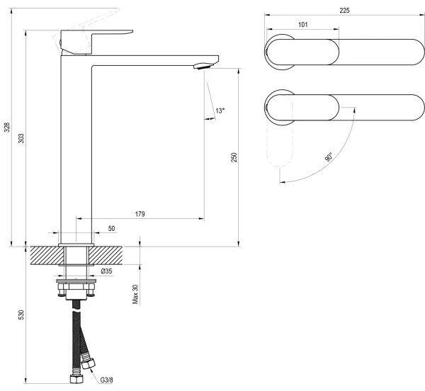 Ravak X070461 - Umyvadlová baterie CHROME 30 cm černá