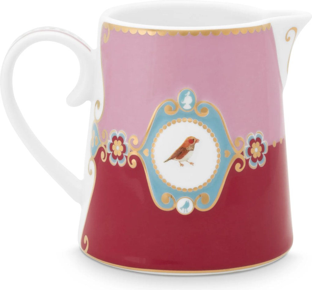 Pip Studio Love Birds Medallion mlékovka 270ml, červeno-růžová (džbánek na mléko porcelánový)