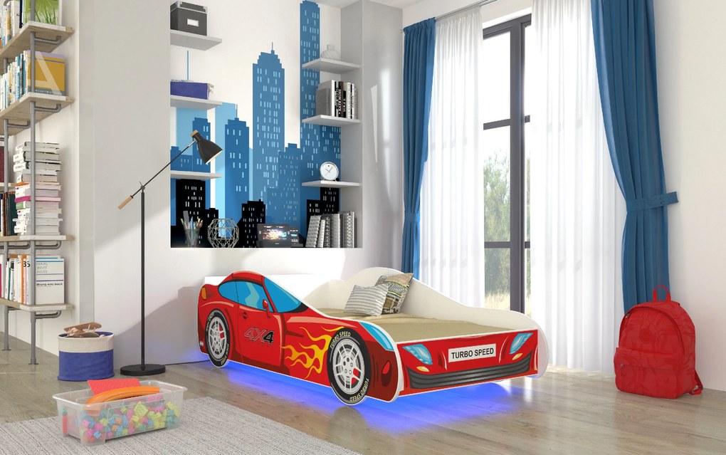 ADRK Furniture Postel s matracem a LED osvětlením AUTO 4x4 160x80 CH-CAR-4X4-160+L-S002