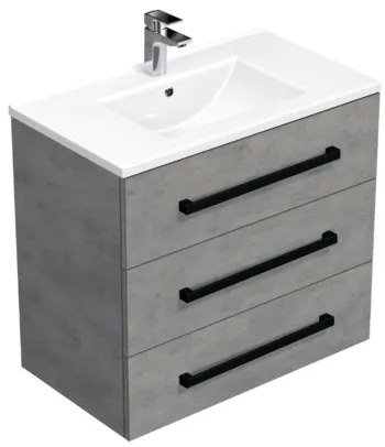 Koupelnová skříňka s černou úchytkou a umyvadlem SAT Cube Way 80x76,5x46 cm beton mat CUBE46C803BEMOD
