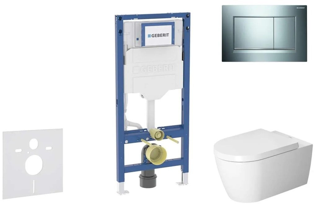 Geberit Duofix - Set předstěnové instalace, klozetu ME by Starck a sedátka softclose, tlačítko Sigma20, lesklý chrom/matný chrom SANI11CP1113
