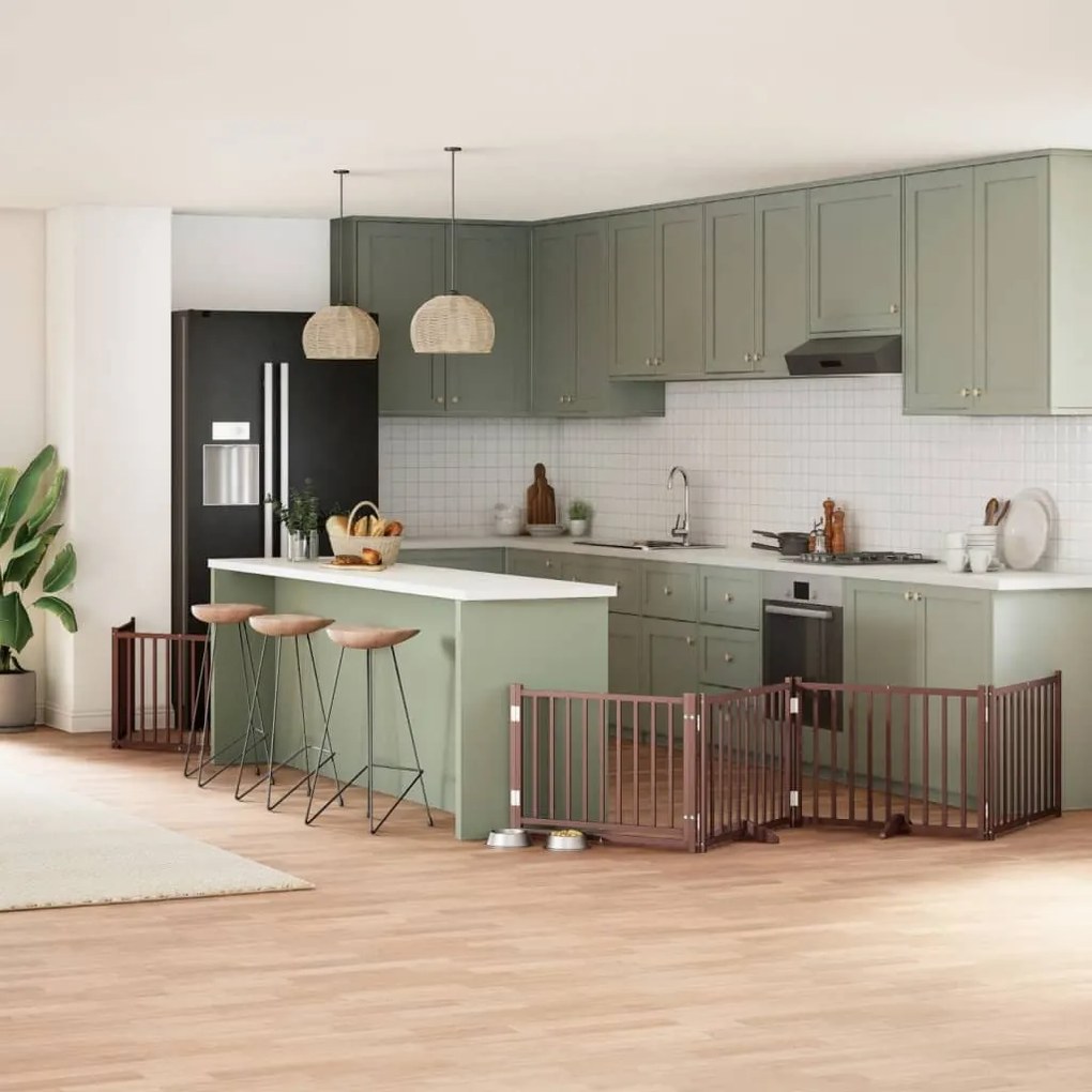 Zábrana pro psy s dvířky skládací 12 panelů hnědá 960 cm topol 3155748