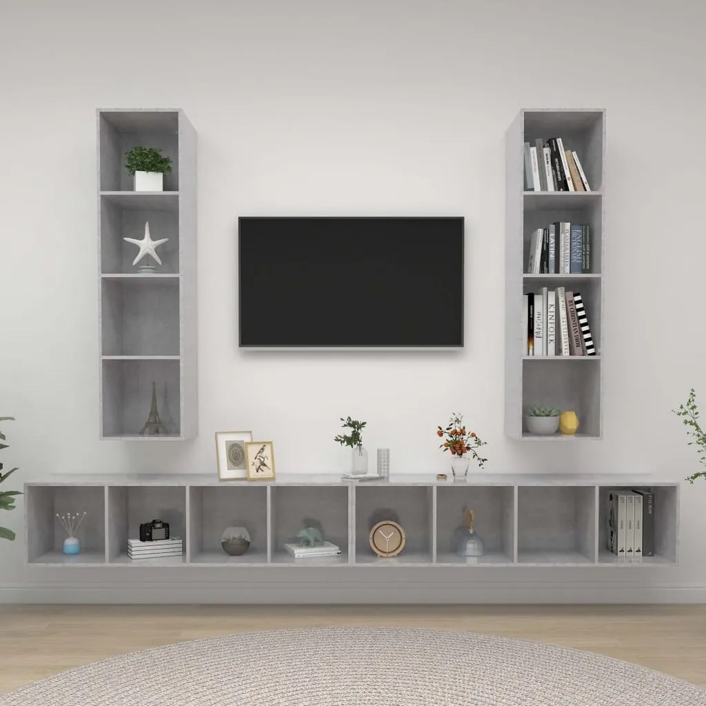 Nástěnné TV skříňky 4 ks betonově šedé dřevotříska 3079893