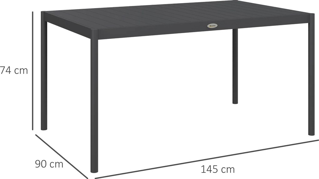 Outsunny zahradní stůl jídelní stůl pro 6 osob stůl na terasu stůl na balkon z hliníku tmavě šedý 145x90x74 cm na zahradu terasu | Aosom.de