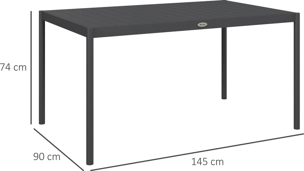 Outsunny zahradní stůl jídelní stůl pro 6 osob stůl na terasu stůl na balkon z hliníku tmavě šedý 145x90x74 cm na zahradu terasu