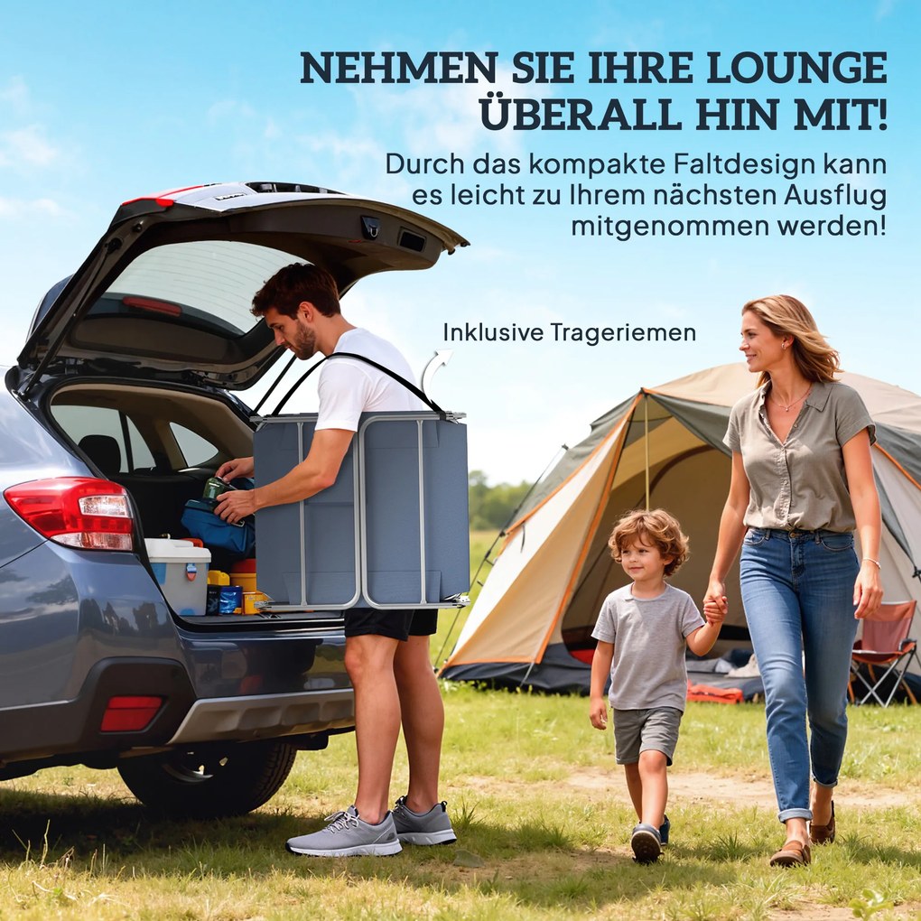 Gartenliege, Liegestuhl mit gepolsterter Gesichtsöffnung, Massage-Liege für draußen, Seitentasche, Stoff, Metall, Grau