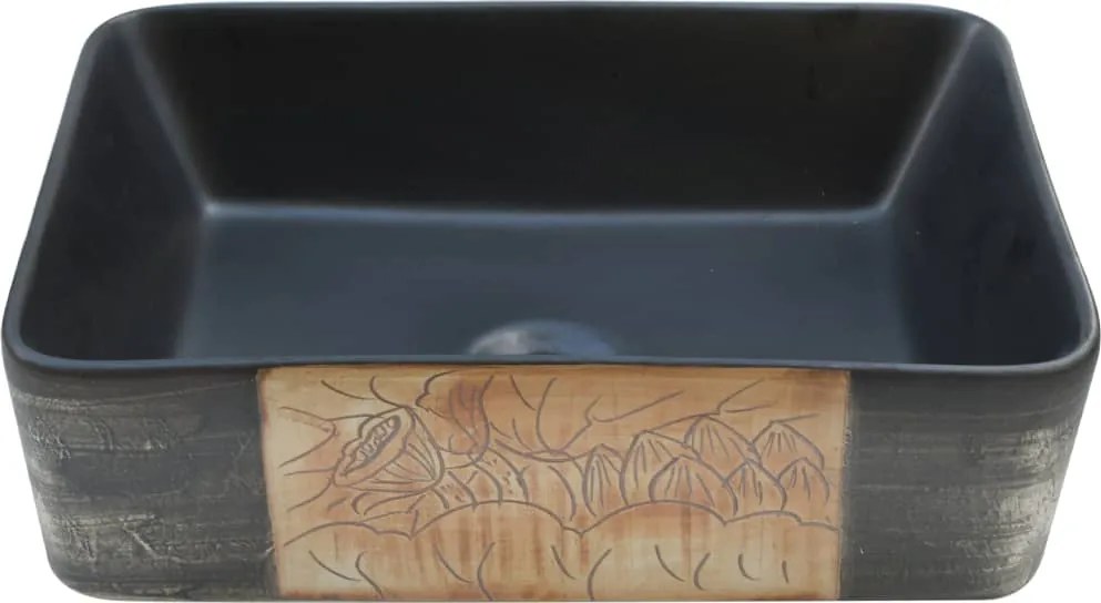 Umyvadlo na desku černé a hnědé obdélník 46x35,5x13 cm keramika 155076