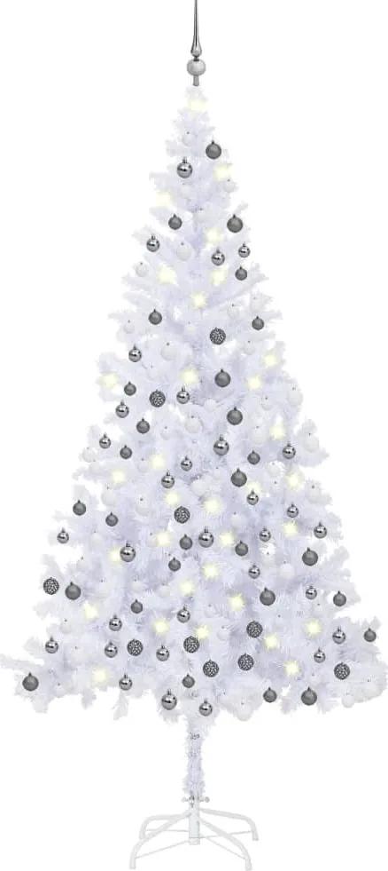 vidaXL Umělý vánoční stromek s LED osvětlením L 240 cm bílý [3077663] Barva: Bílo-zlatá
