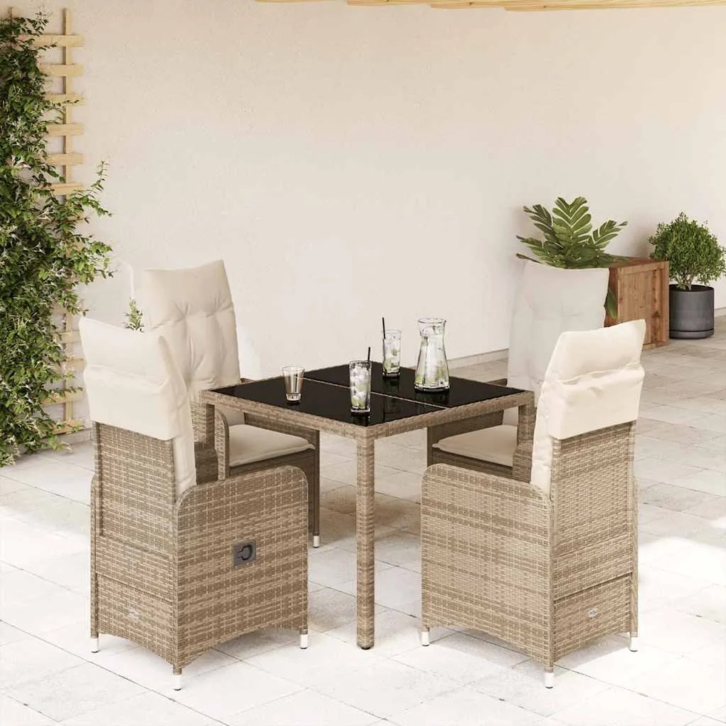 5dílný zahradní bistro set s poduškami béžový polyratan