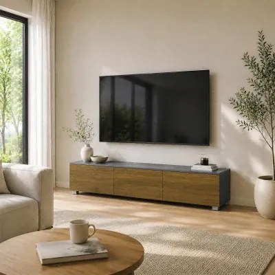 HOMCOM TV nábytek, závěsný nebo stojící, 160 cm pro televizory 165,1 cm, dveře s tichým dovřením, průchodky na kabely, ořech