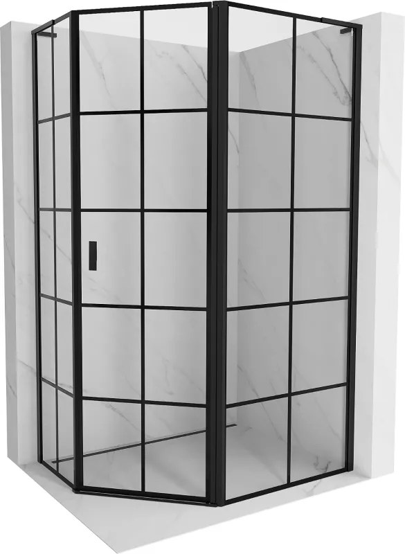 Mexen Mist L, pětiúhelníkový sprchový kout s křídlovými dveřmi, 100 x 80 cm, 8mm čiré sklo, černý profil, 8A8L-100-080-70-77-P