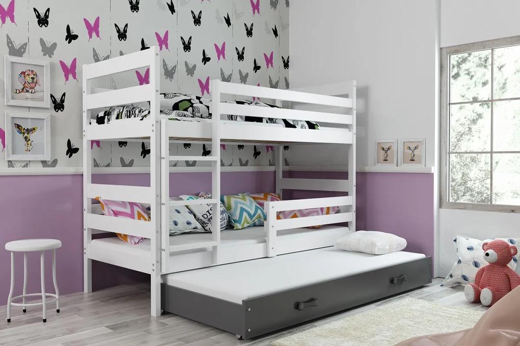 BMS Group Dětská patrová postel s přistýlkou ERYK bílá Velikost postele: 190x80 cm, Barva šuplíku: Zelená