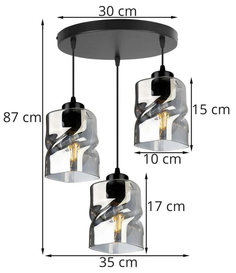 Závěsné svítidlo NIKI, 3x skleněné stínítko (mix 3 barev)