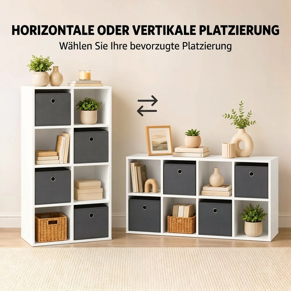 HOMCOM regál s 8 přihrádkami a 4 látkovými zásuvkami, úložný regál, všestranný, šedý
