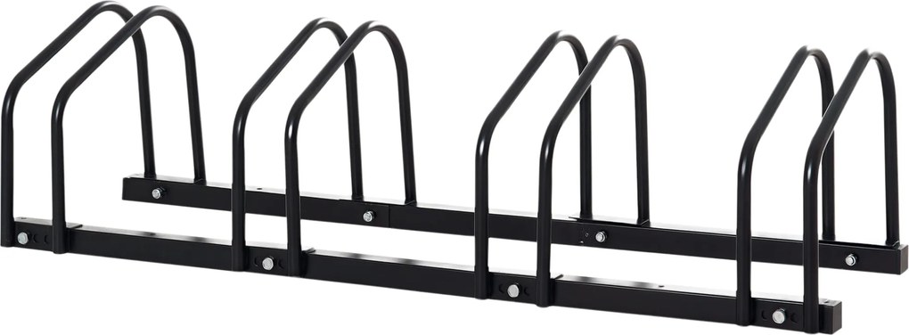 HOMCOM Stojan na kola - Skladovací stojan - Odolný proti povětrnostním vlivům - Montáž na podlahu a zeď - Ocelový pro 4 kola - Černý 110 x 33 x 27 cm