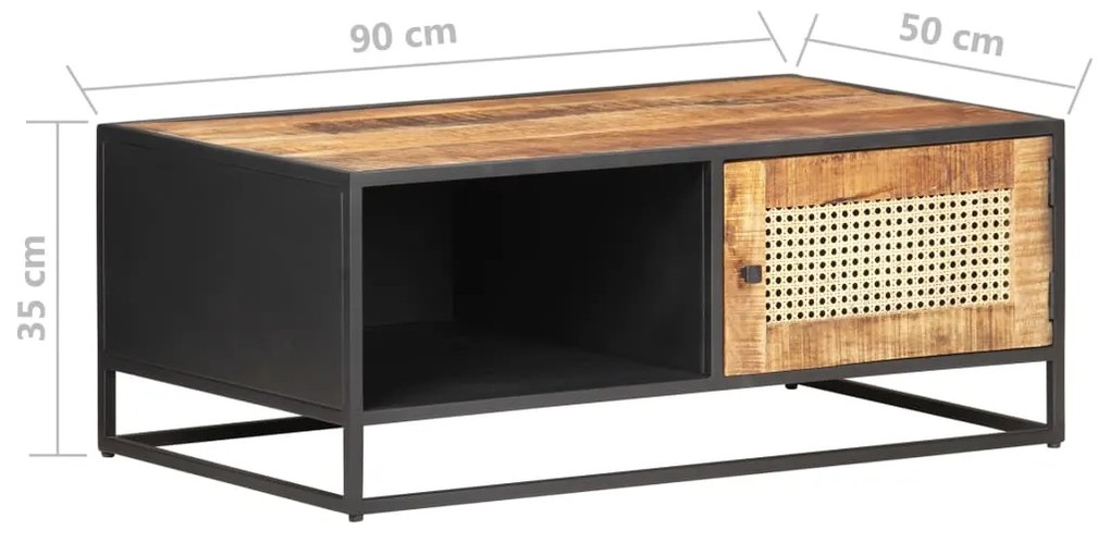 Konferenční stolek 90x50x35 cm hrubý mangovník přírodní rákos,  323143