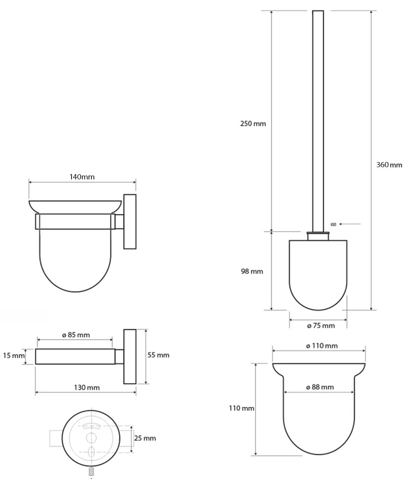 Sapho X-STEEL WC štětka závěsná, mléčné sklo, nerez mat XS301