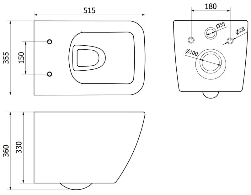Mexen VEGA Rimless mísa závěsná se sedátkem volně-padajícím slim, 52 x 36 cm, bílá, 30654000