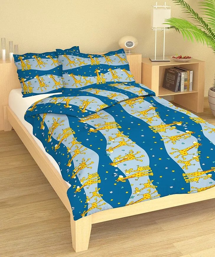 Povlečení bavlněné dětské Žirafky modré TiaHome - 1x Polštář 90x70cm, 1x Přikrývka 140x200cm