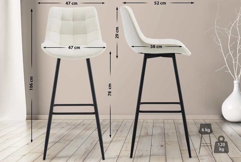 Barová židle Dartford - samet - krémová