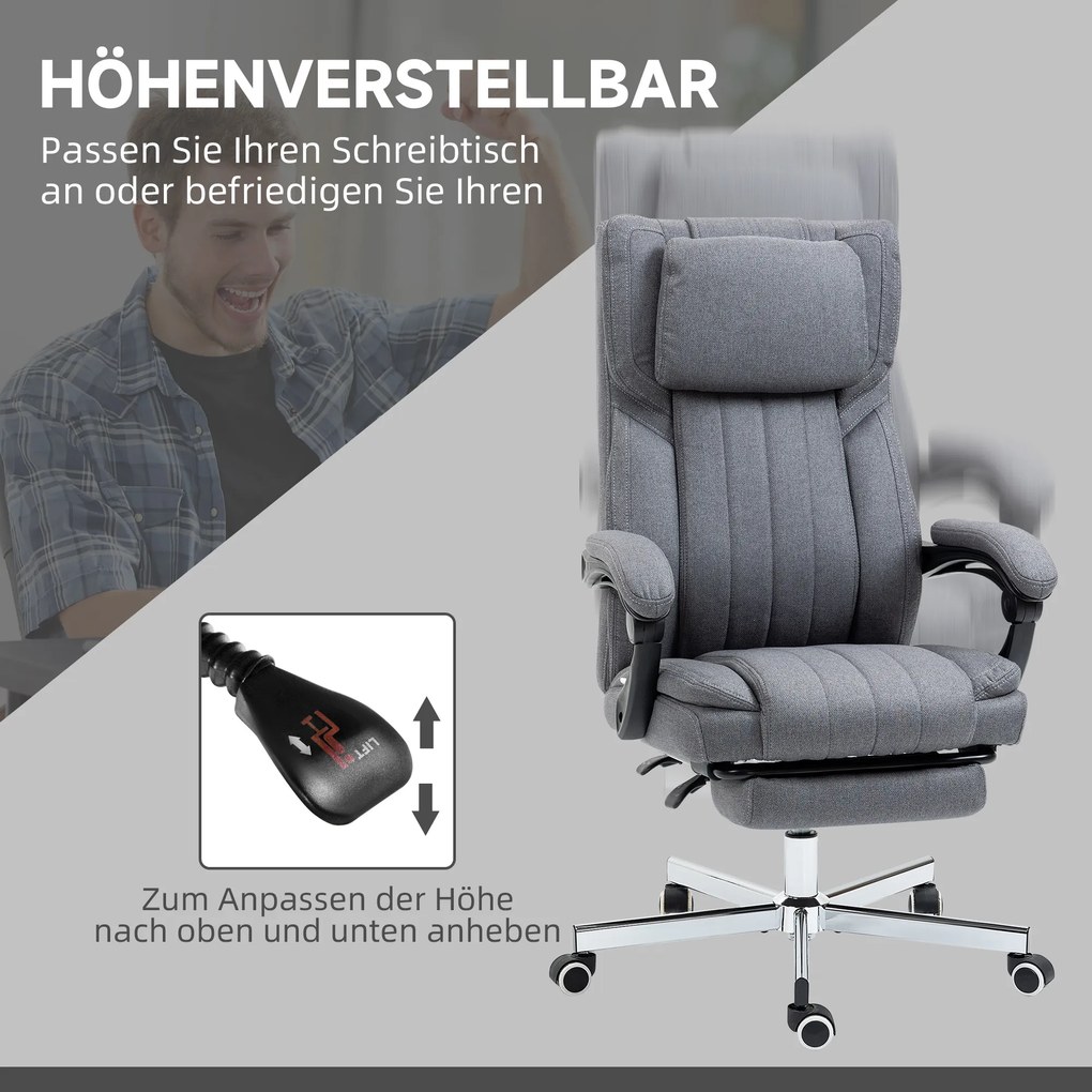Kancelářská židle Vinsetto s 5 masážními režimy ergonomická kancelářská židle s funkcí polohování výškově nastavitelná podnožka vzhled lnu šedá