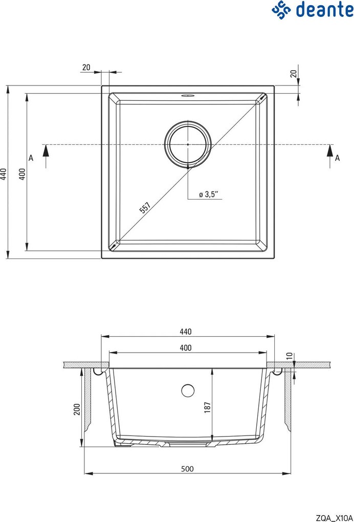 Deante Corda, 1-komorový drez 440x440x200mm, grafitová metalíza, DEA-ZQA_G10A