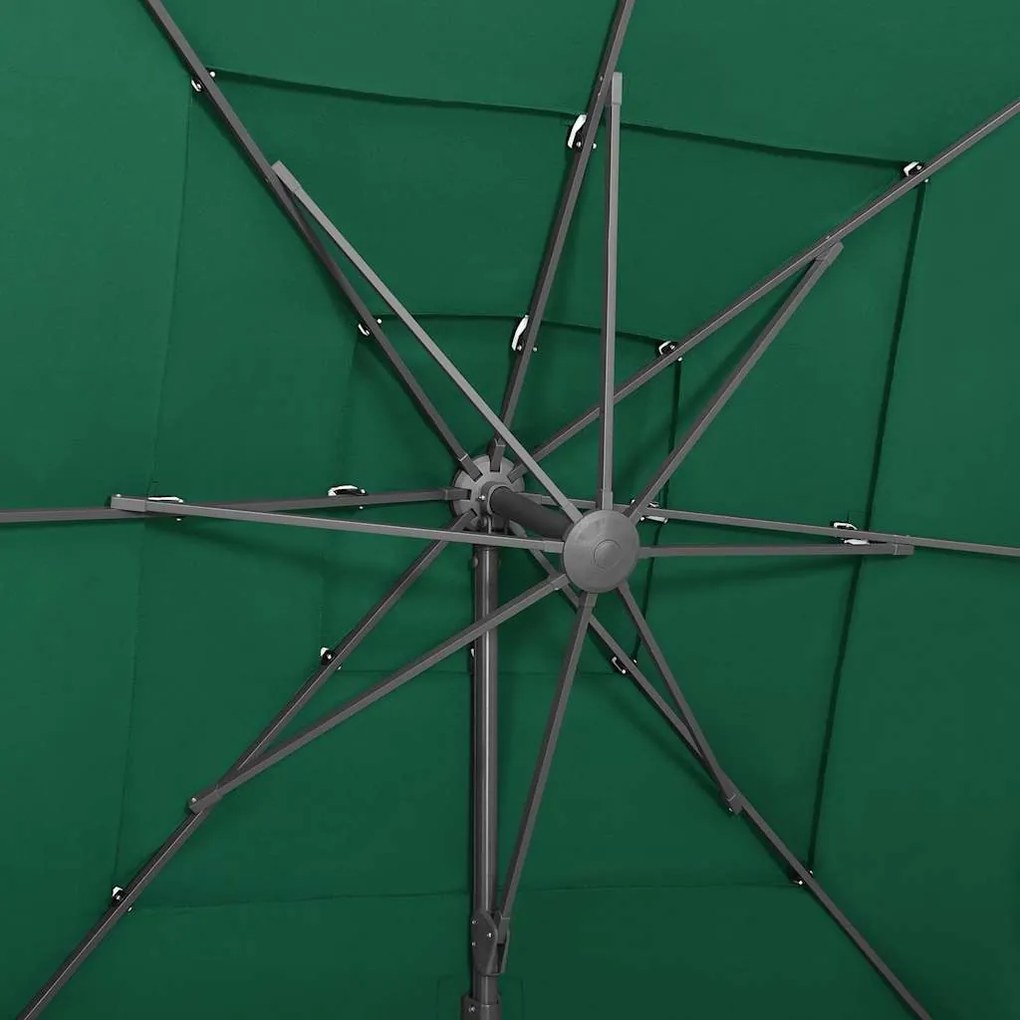 4stupňový zahradní slunečník hliníková tyč zelený 250 x 250 cm 313821