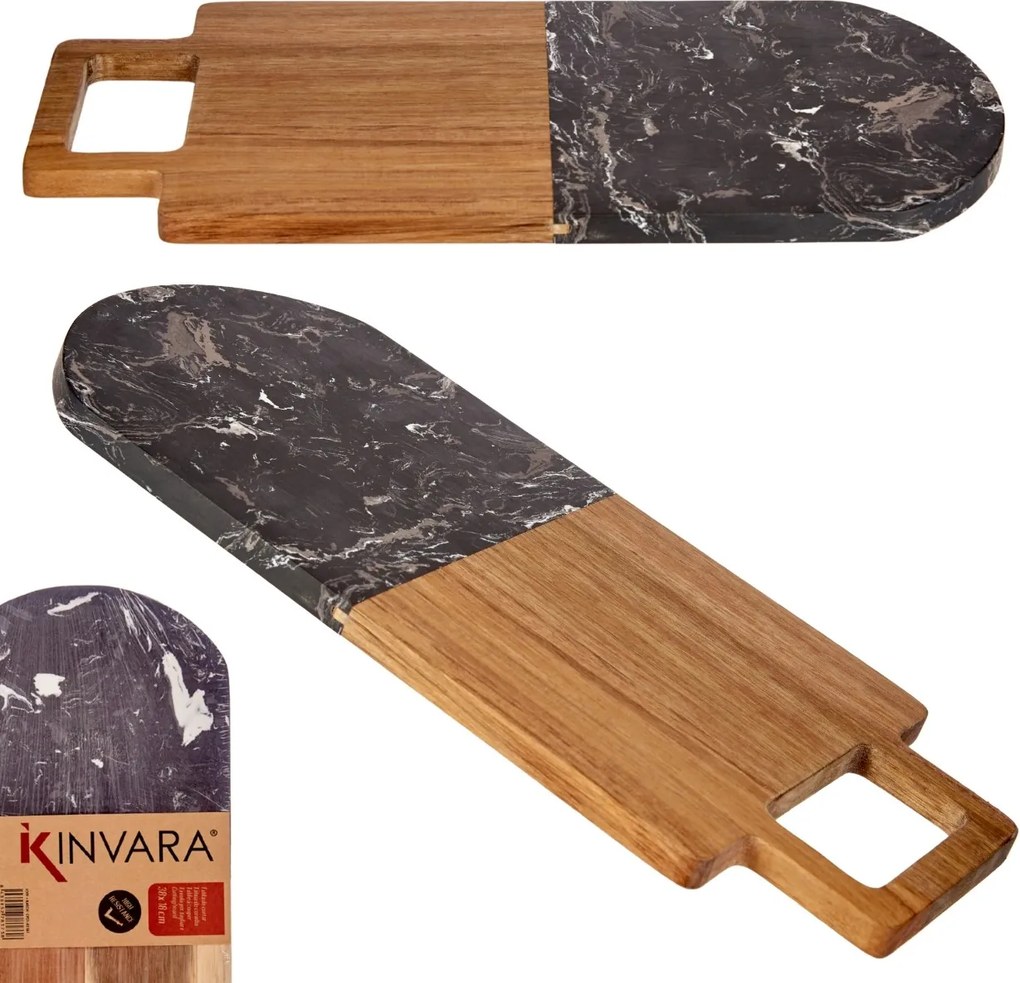 Krájecí prkénko s úchytem PREPPY 38x18 cm z masivu/černý mramor
