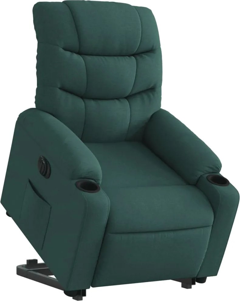 Elektrické zvedací polohovací křeslo tmavě zelené textil 3206669