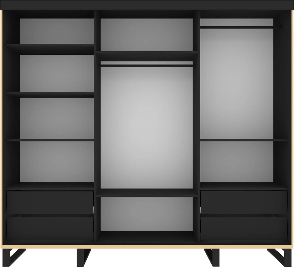 ARK Šatní skříň GOD, Černá/Zlatá 250 cm