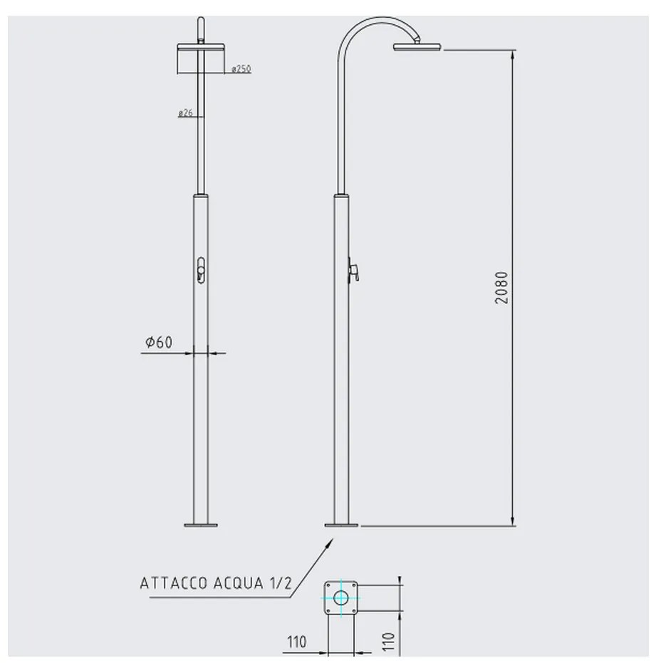 Sanicro - Sprcha k bazénu INOX, se směšovací pákovou baterií, výška 208 cm, SC CL5000