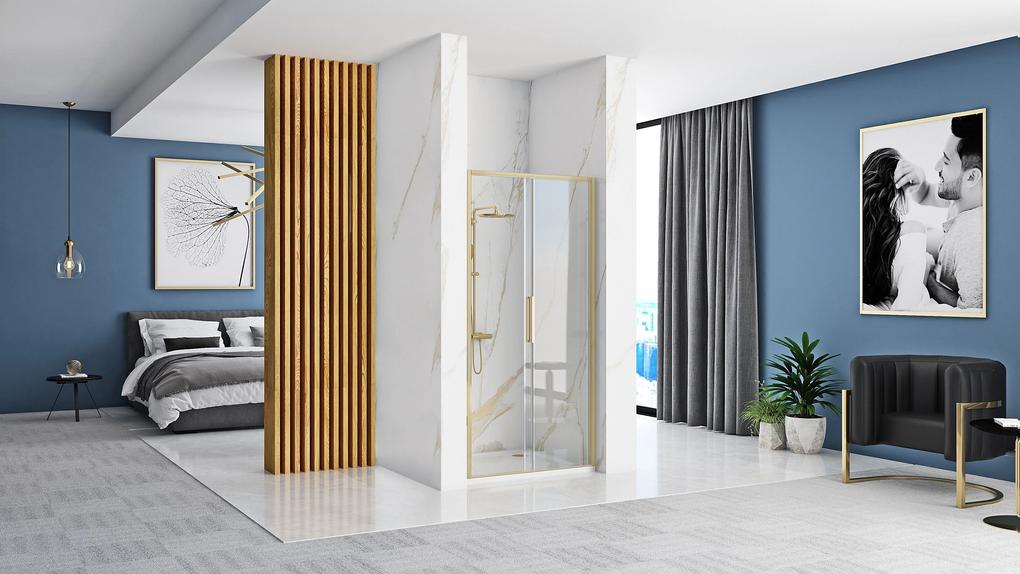 Jednokřídlé posuvné sprchové dveře REA RAPID SLIDE pro instalaci do niky 110 cm, zlaté kartáčované