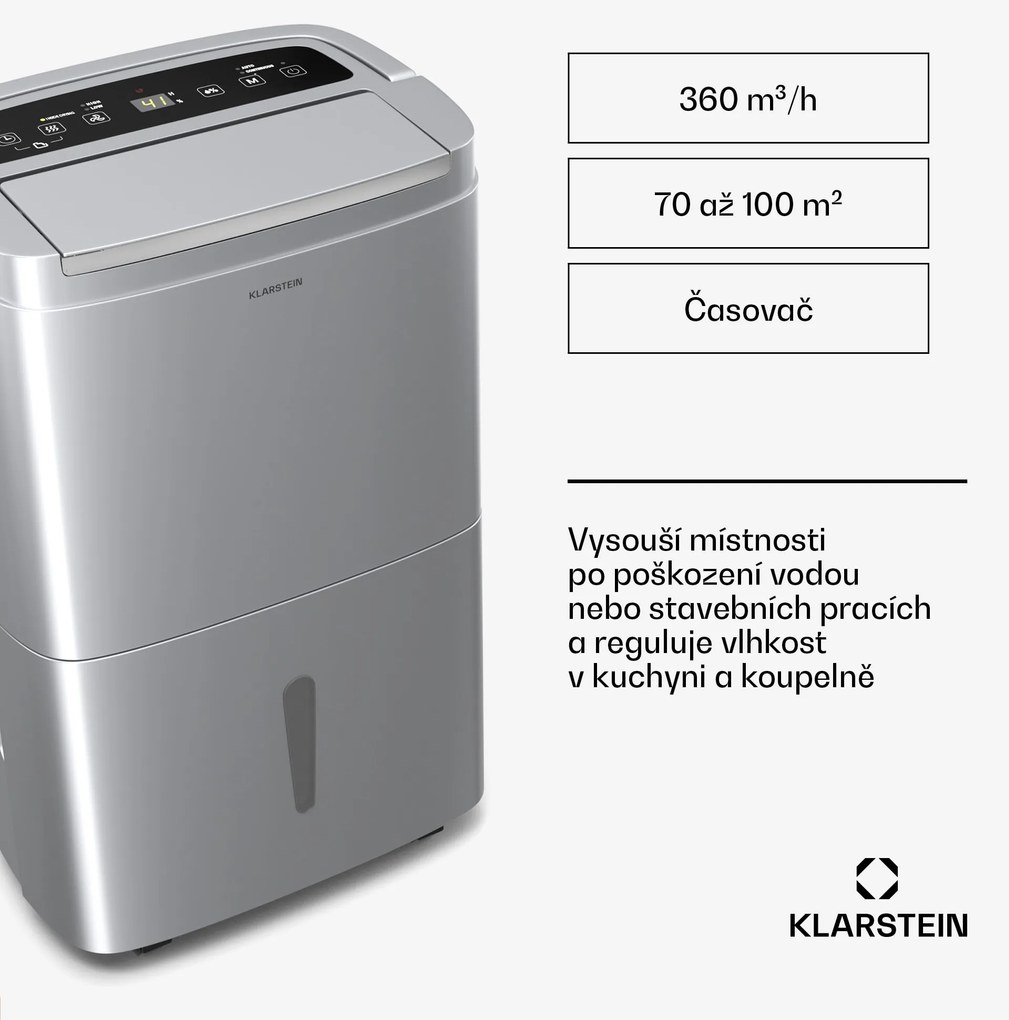 Klarstein DryFy Connect 50 odvlhčovač vzduchu, 50 l/den, 45-55 m², ovládání pomocí aplikace, mobilní, nádrž na vodu