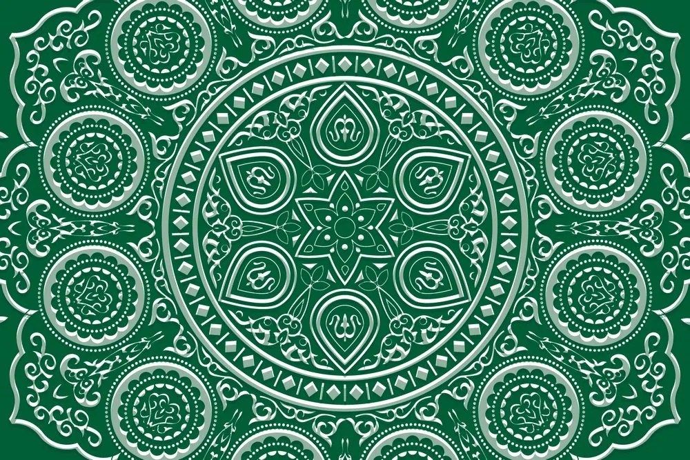 Tapeta jemná etnická Mandala v zeleném provedení - 375x250 cm