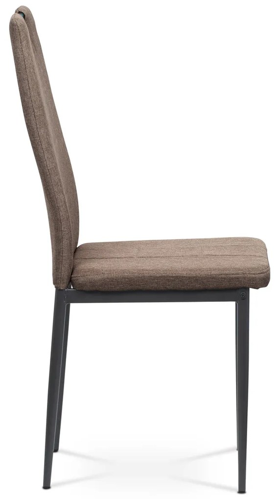 AUTRONIC Jídelní židle, potah hnědá látka, kovová čtyřnohá podnož, antracitový matný lak