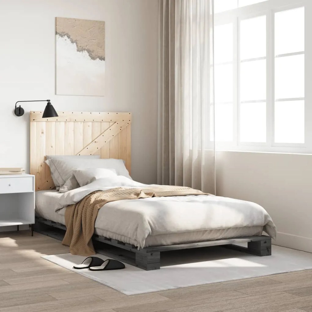 Rám postele s čelem šedý 100 x 200 cm masivní borové dřevo 3281563