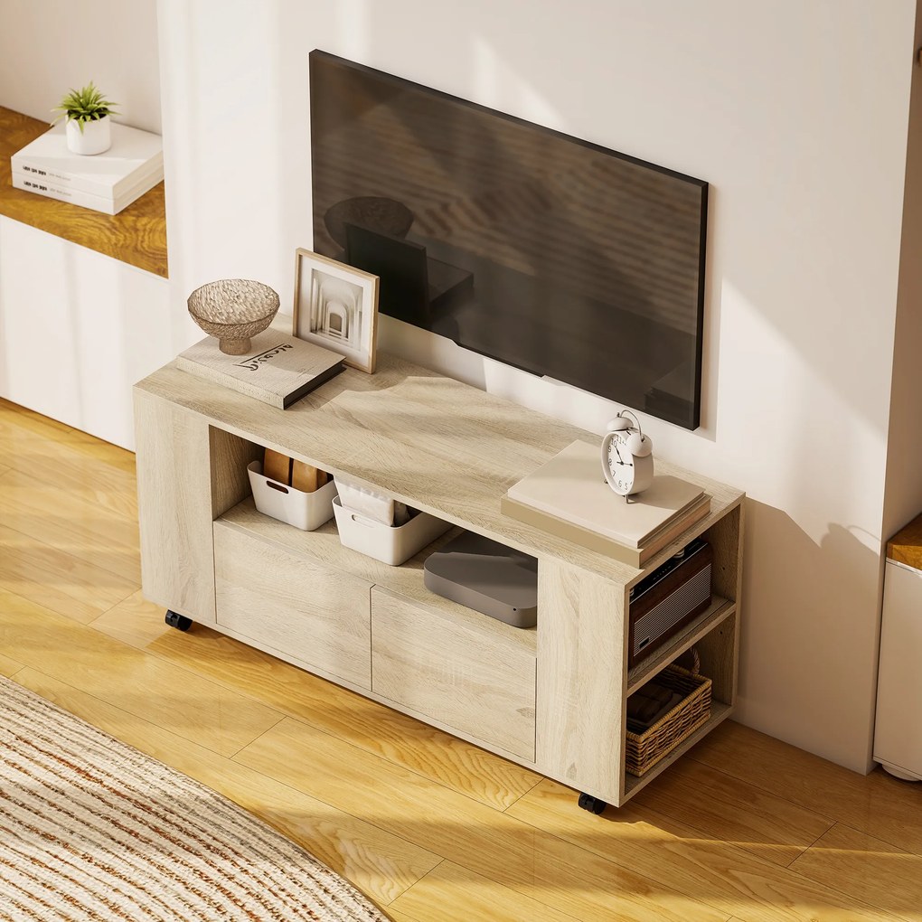 HOMCOM TV nábytek 106,68 cm s otočnými kolečky a brzdou, nastavitelné police a zásuvky, 102x34,5x48,5 cm, dřevo