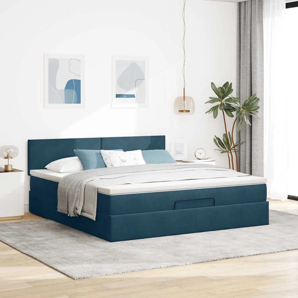 Osmanský rám postele s matrací tmavě modrá 180x200cm samet 3312570