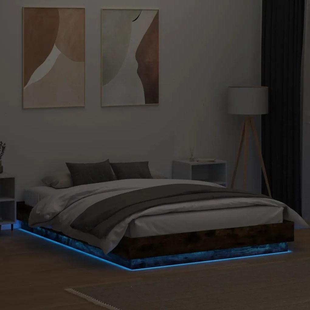 Rám postele s LED osvětlením kouřový dub 140 x 200 cm 3209797